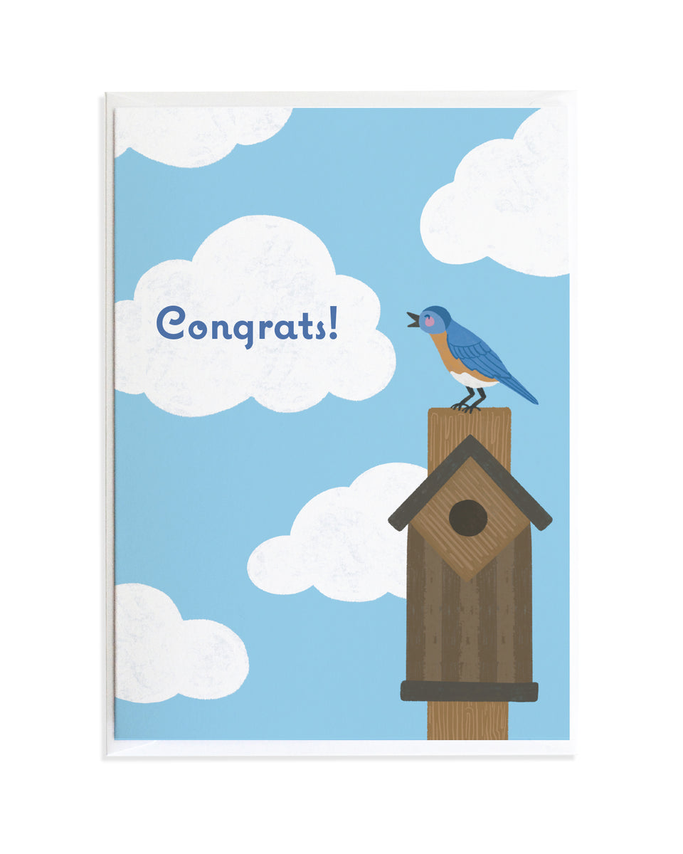 Bluebird Birdhouse Congrats Card – Anne Green Design